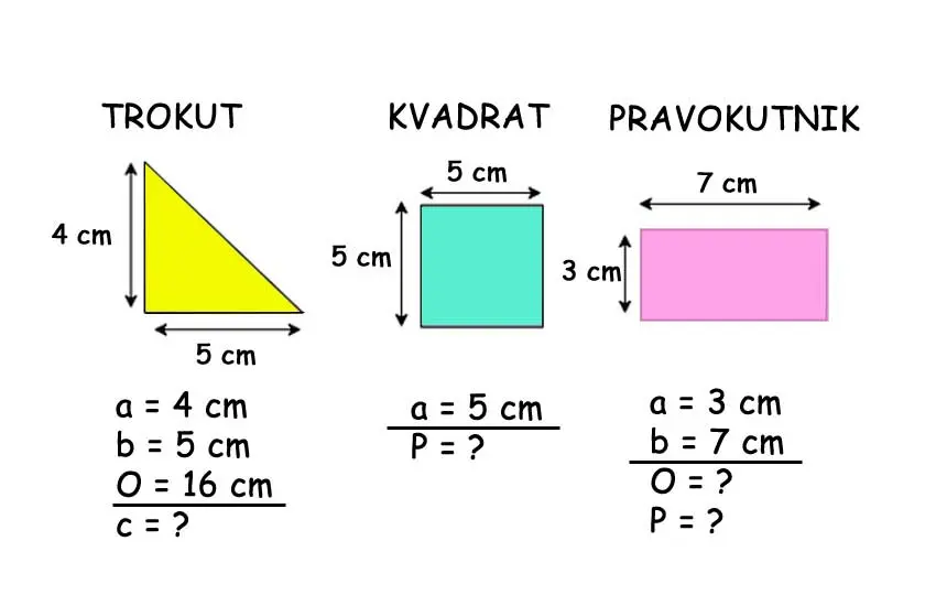 Računski zadaci - površina i opseg, matematika, 4. razred, + vježba za ...